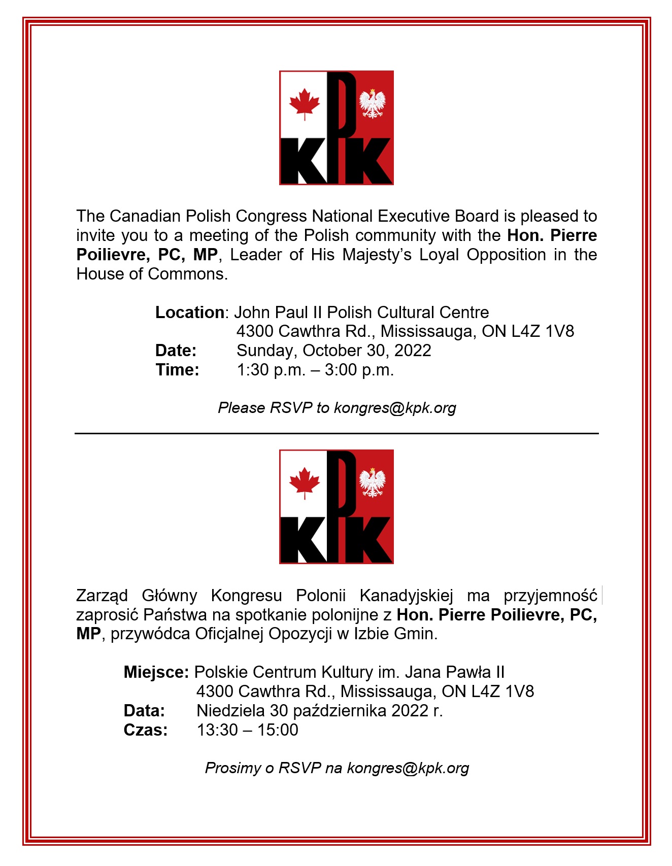 Invitation – Meeting with the Leader of the Official Opposition ...